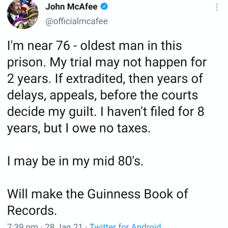 John McAfee earliest Tweet | NFT Collection | Airnfts